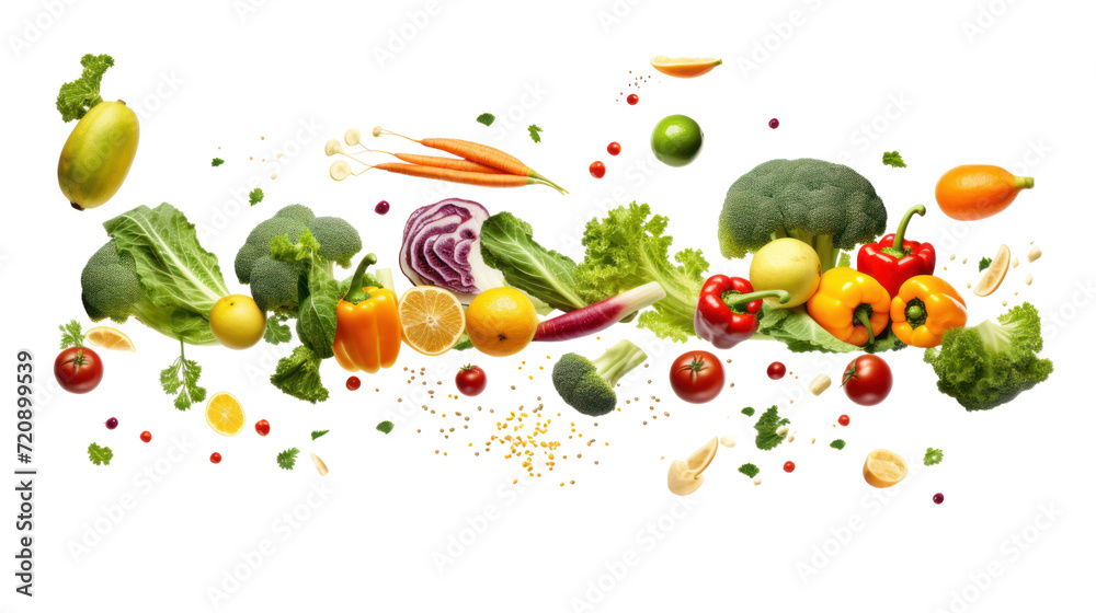 Big set falling vegetables and fruits isolated on transparent and white ...