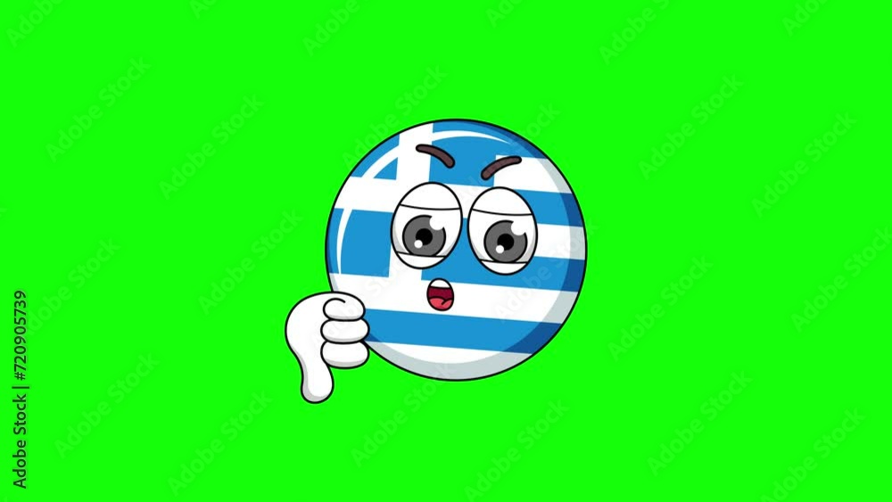 flag of greece cartoon with thumb-down hand, emoji green screen ...