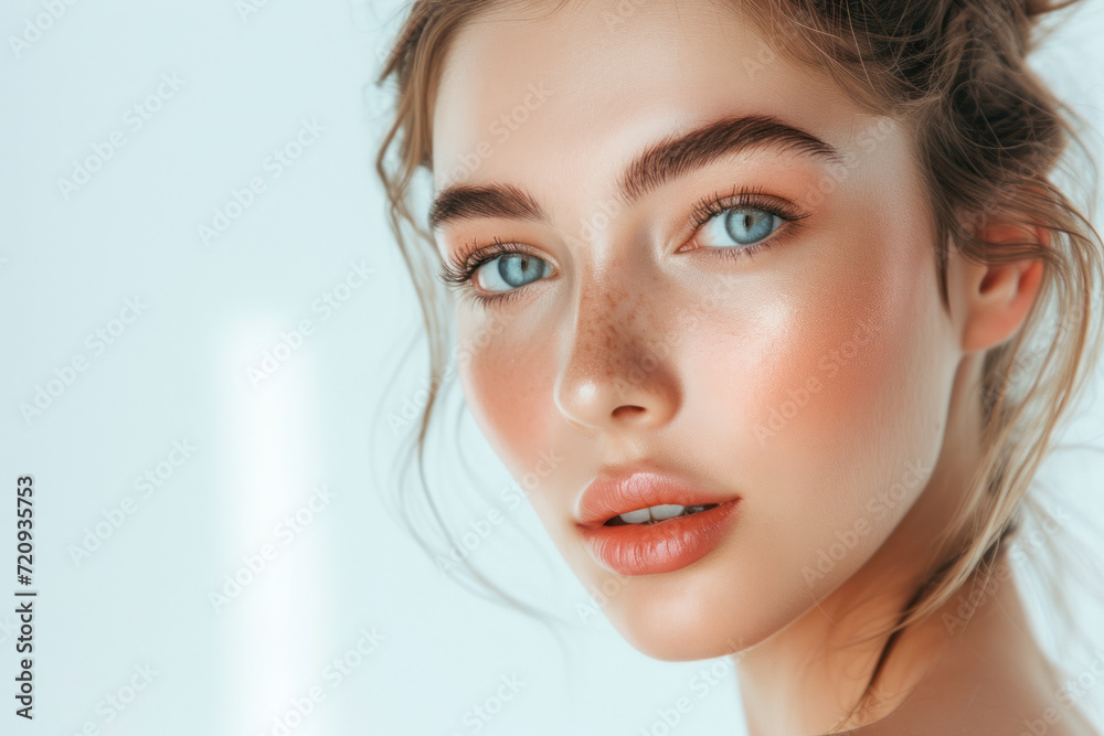 Beauty. woman, has shiny glowing skin, clean nourished body and face ...