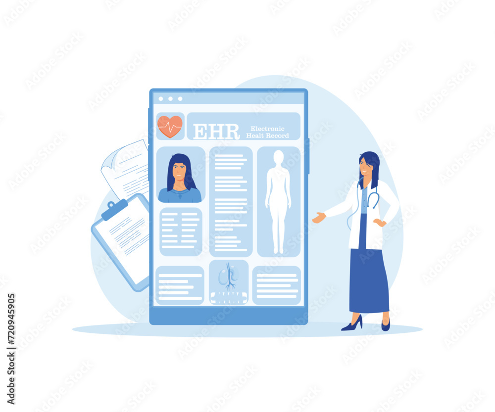 Electronic health record, EHR digital patient tablet chart, female ...