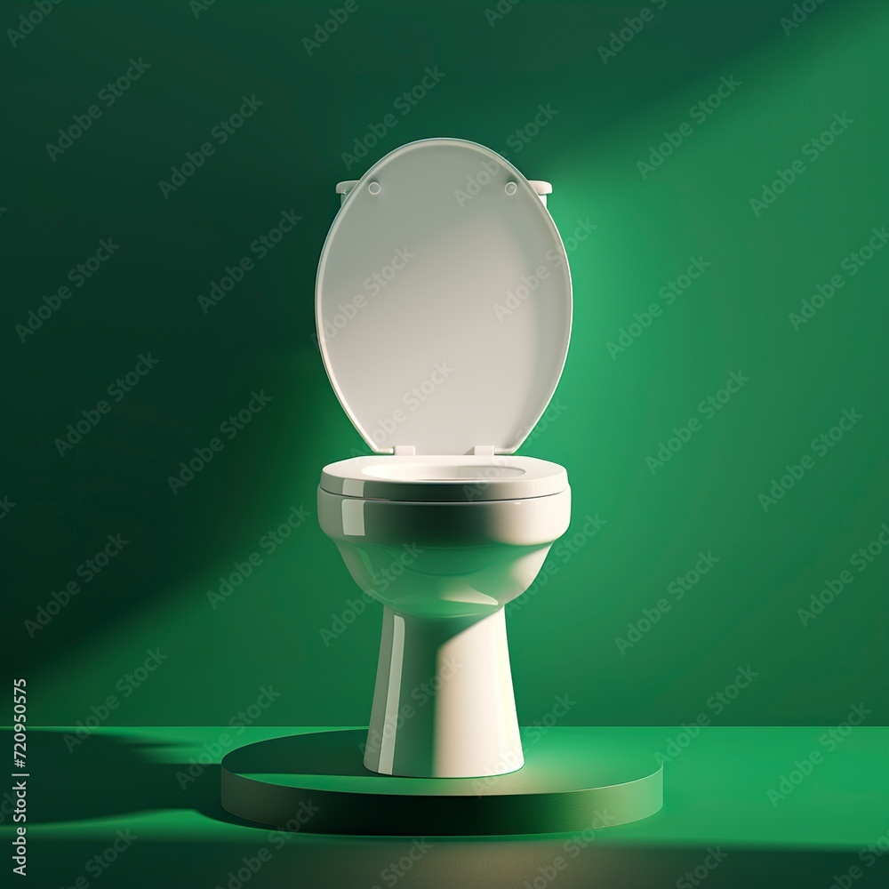 An illustration of an open toilet bowl on a green background. A 3D ...