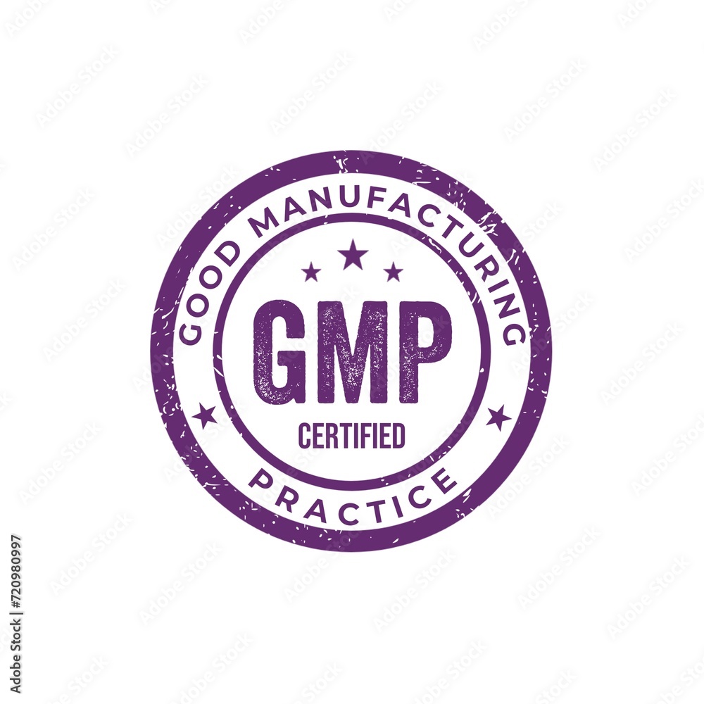 GMP stamp. Good Manufacturing Practice, certified round stamp on white ...