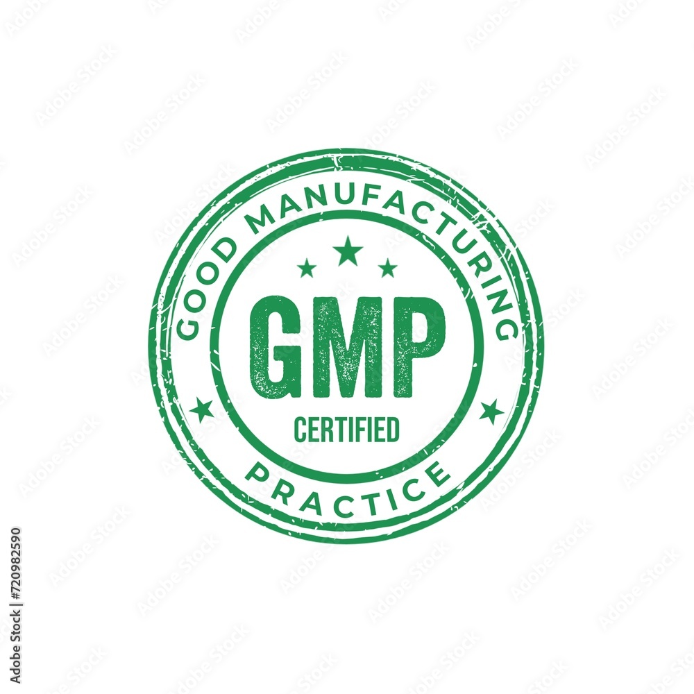 GMP stamp. Good Manufacturing Practice, certified round stamp on white ...