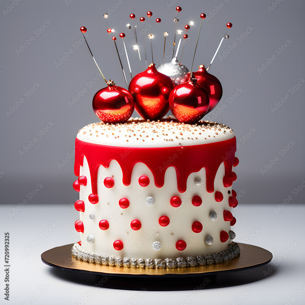 red and white Cake with gem and diamonds on top, gem and diamonds ...