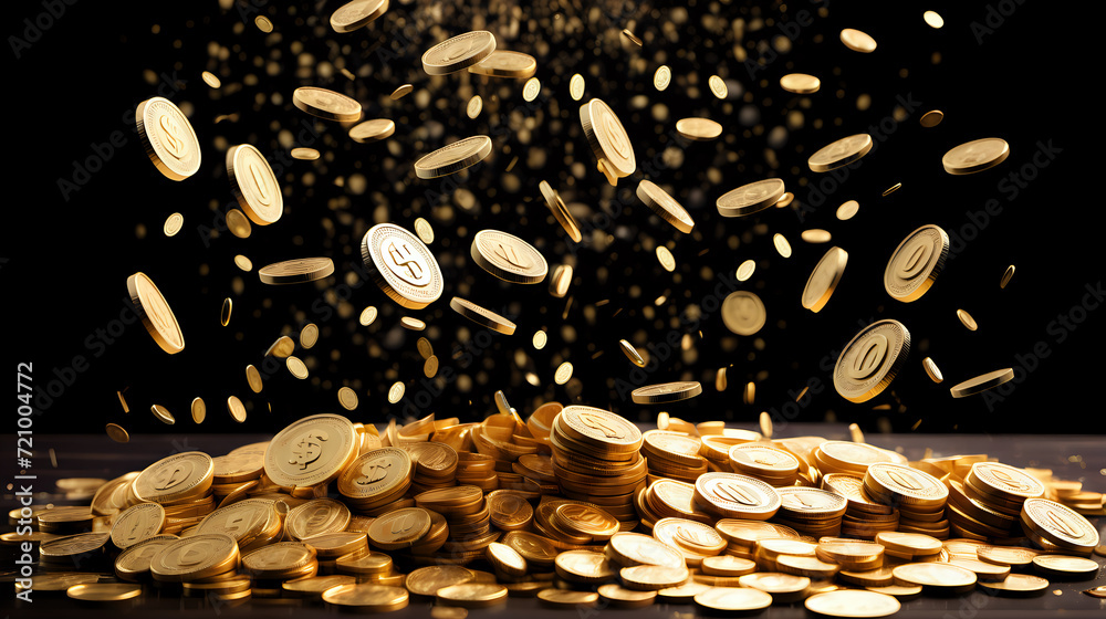 Gold money rain. Golden coins of million dollars lottery games prize ...