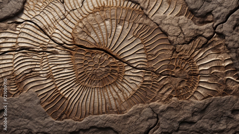 Prehistoric fossil imprints of ancient sea creatures embedded in a ...