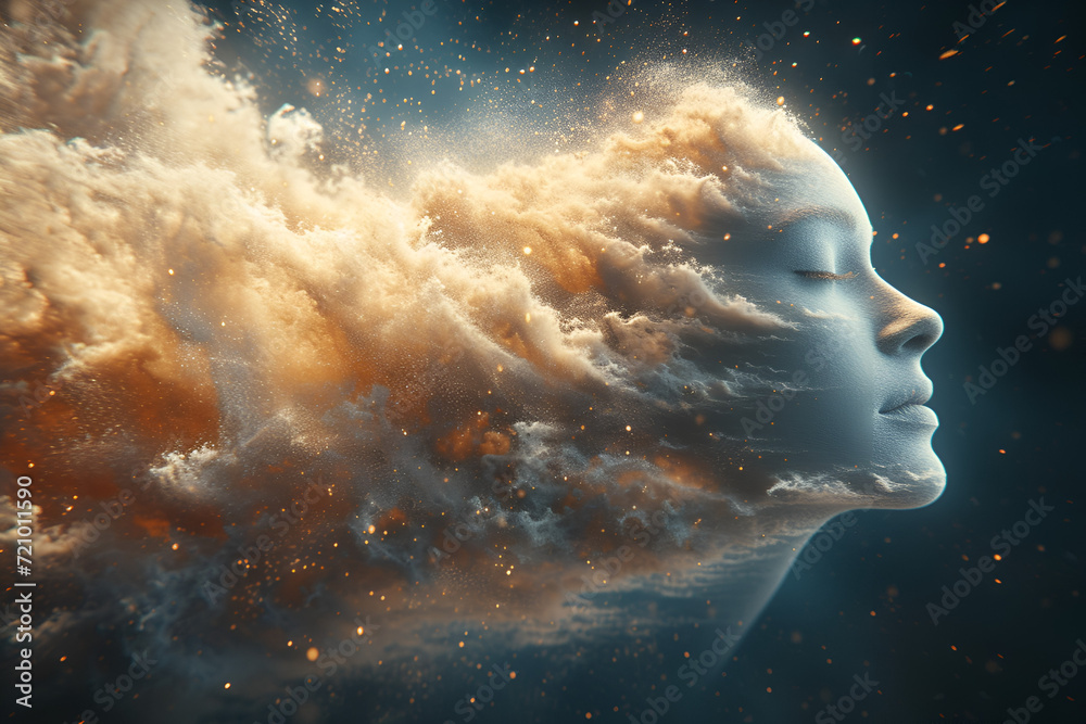 explosive eruption of a celestial body in space, surrounded by a cloud ...