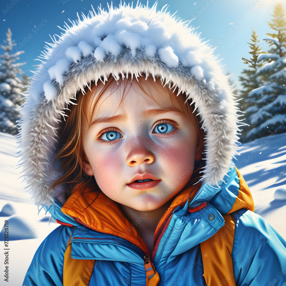 a young child with red hair, blue eyes, and ruddy cheeks plays outside ...