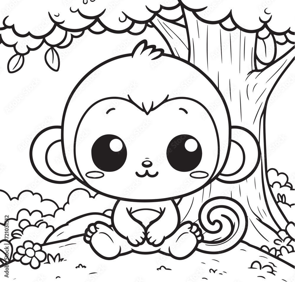 cute coloring page monkey Stock Vector | Adobe Stock