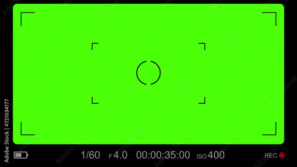 Camera viewfinder recording display and green screen background footage ...