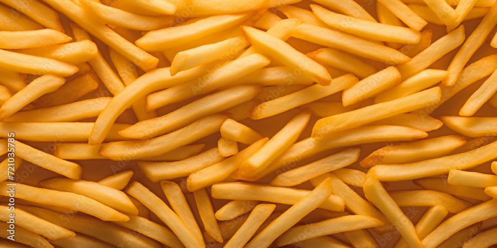 Seamless texture and fullframe background of piled french fries, A pile ...