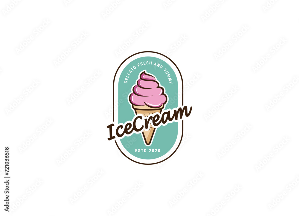 Logo Ice cream. Italian ice cream emblem. Ice cream in a waffle cone ...