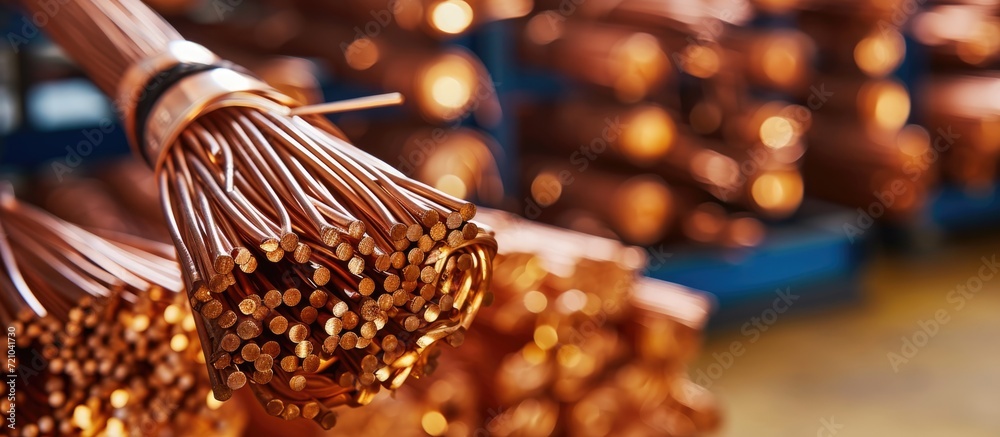Copper wire and cable manufactured at a factory. Stock Photo | Adobe Stock