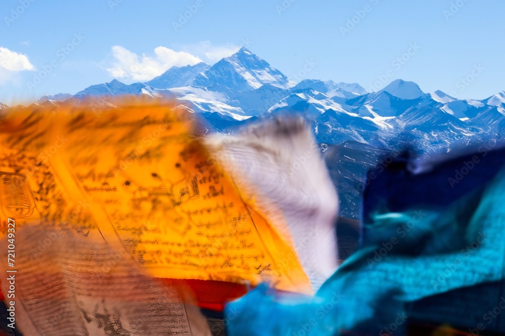 Experience the breathtaking grandeur of Mt. Everest as Tibetan prayer ...