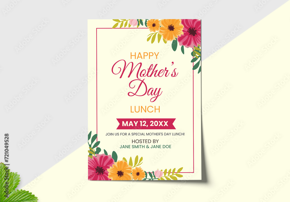Mother‘s Day Lunch Flyer Layout with Illustrative Flowers Stock ...