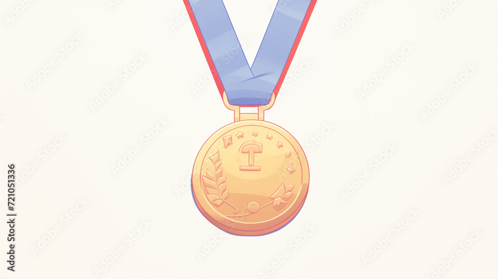 The gold medal around the winner's neck water color, cartoon, hand ...