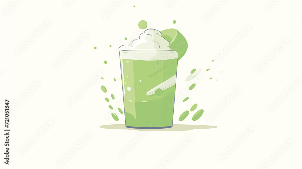 The vibrant green of a matcha drink and powder, with a chasen and ...
