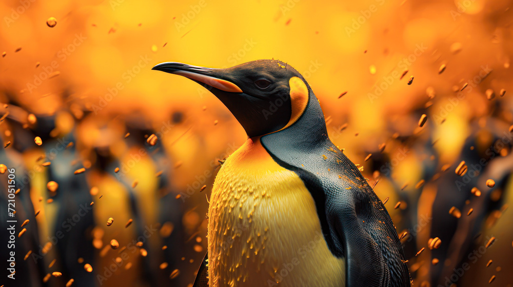 King Penguin Standing Out in the Crowd.A single king penguin stands ...