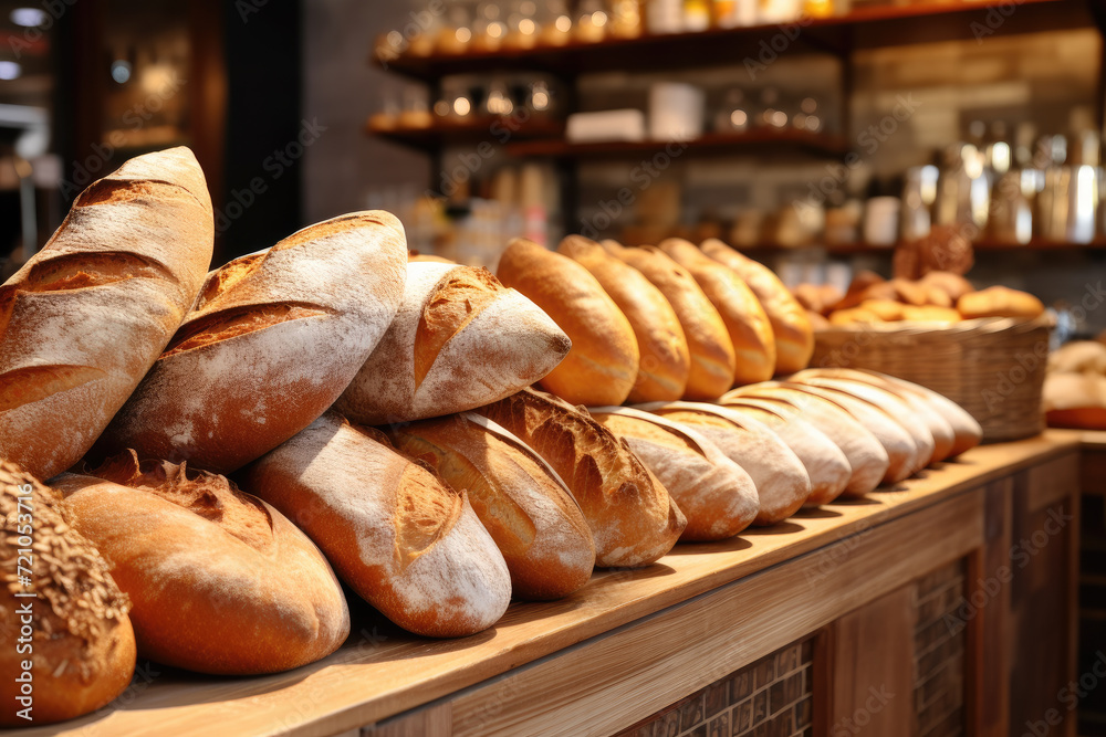 Delicious loaves of bread in a german baker shop. Different types of ...