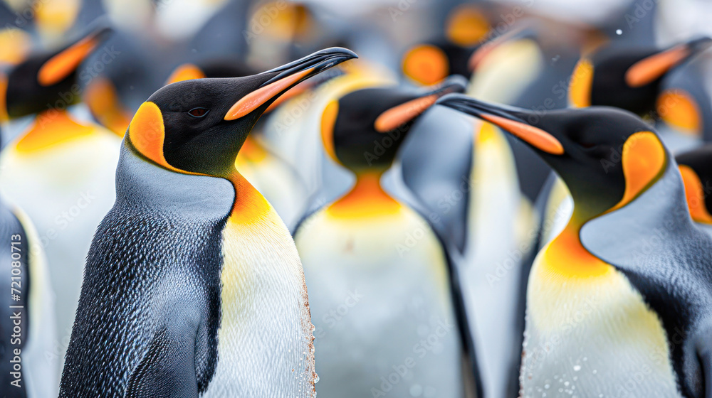 King Penguin Standing Out in the Crowd.A single king penguin stands ...