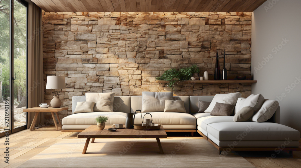 Clean lines and subtle textures define the white sofa against a terra ...