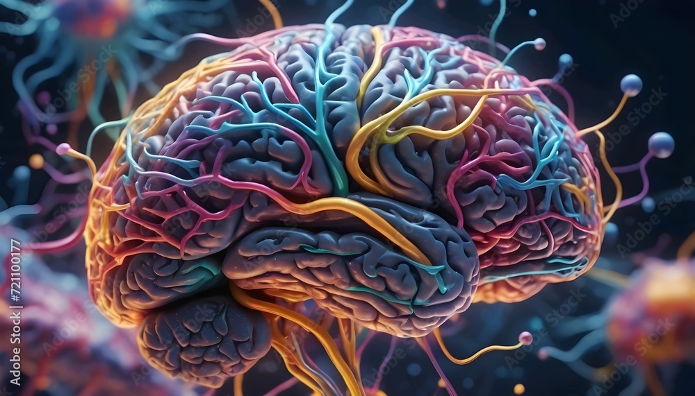 Cross section of the human brain, showcasing different regions and ...