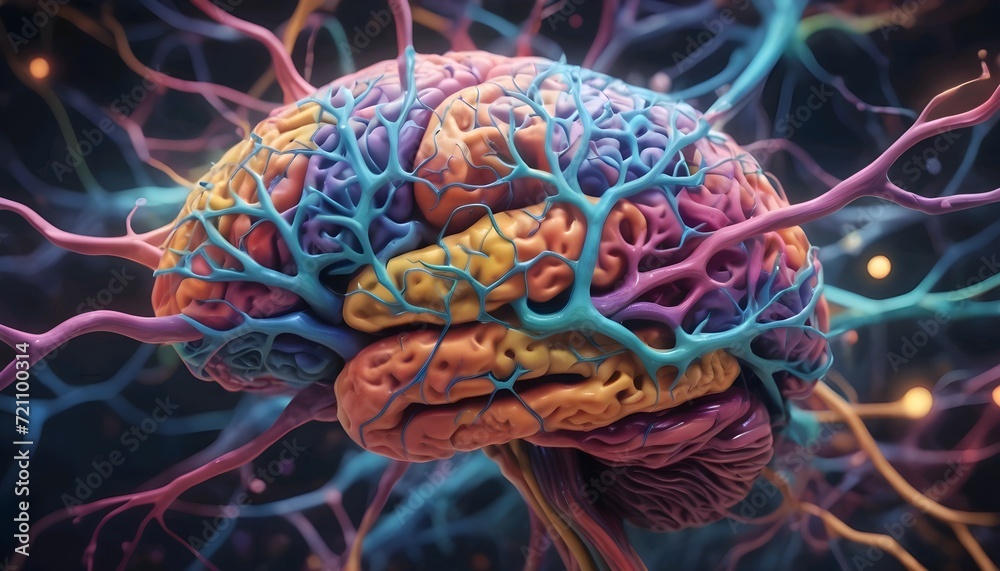 Cross section of the human brain, showcasing different regions and ...