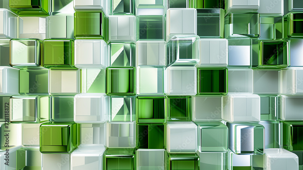 正方形のガラスの3Dモデル。背景画像_緑色 3D model of glass squares. Chromatic sculpture ...