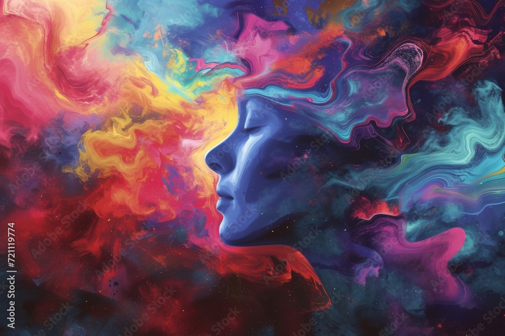 Art. A psychedelic artwork depicting a person's mind expanding into a ...