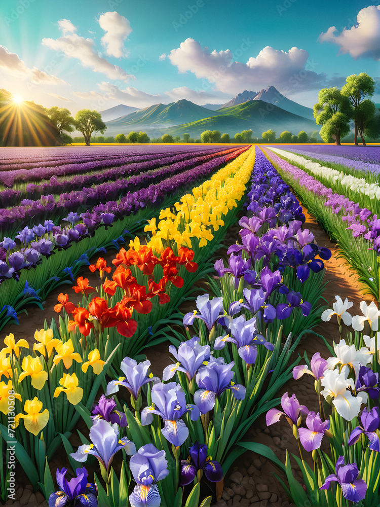 Vibrant Iris Meadow: A Stunning Photograph Capturing a Colorful Summer ...