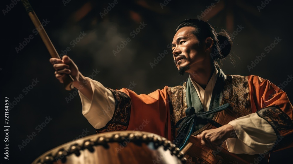 Ancient Chinese men wear Chinese national costumes, raise their hands ...