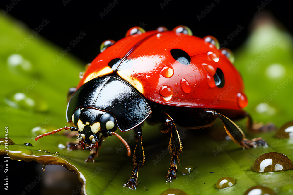 Picture of ladybug red on green background. Realistic ladybug clipart ...