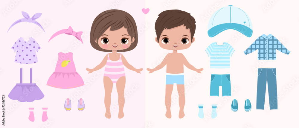 Paper doll clothes. Paper doll boy, girl. Cute girl with dresses ...