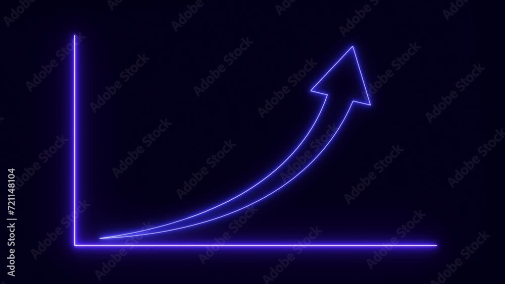 Rising up arrow on chart graph animated icon, neon Infographic growth ...