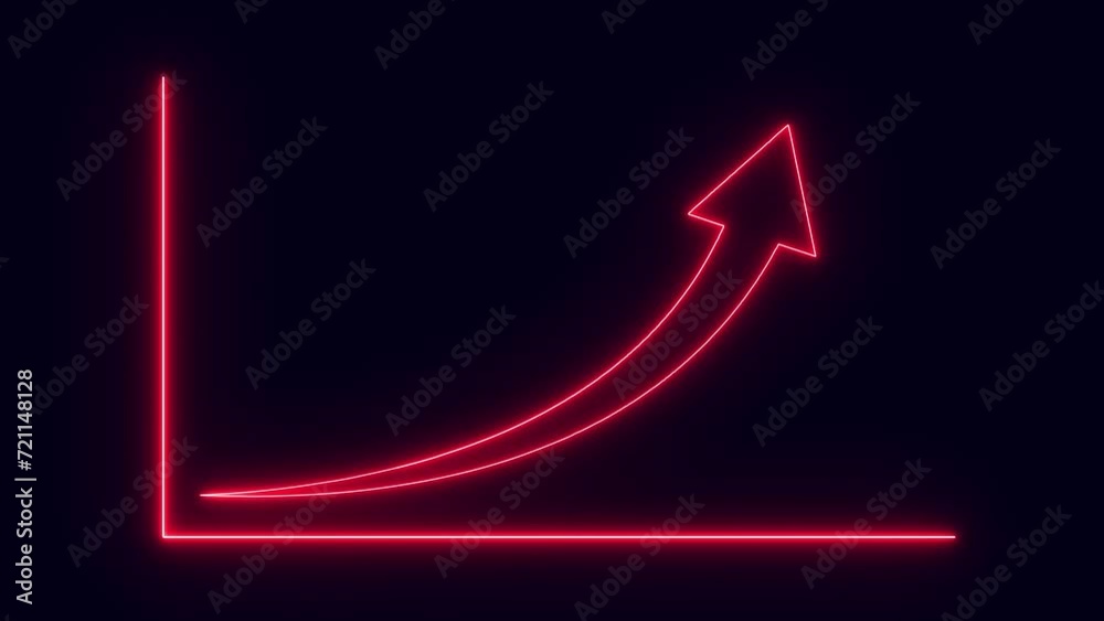 Rising up arrow on chart graph animated icon, neon Infographic growth ...