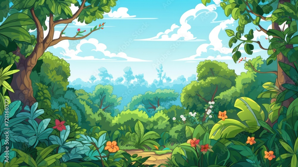 cartoon Dense foliage, shrubs and a clearing at the edge. Nature ...