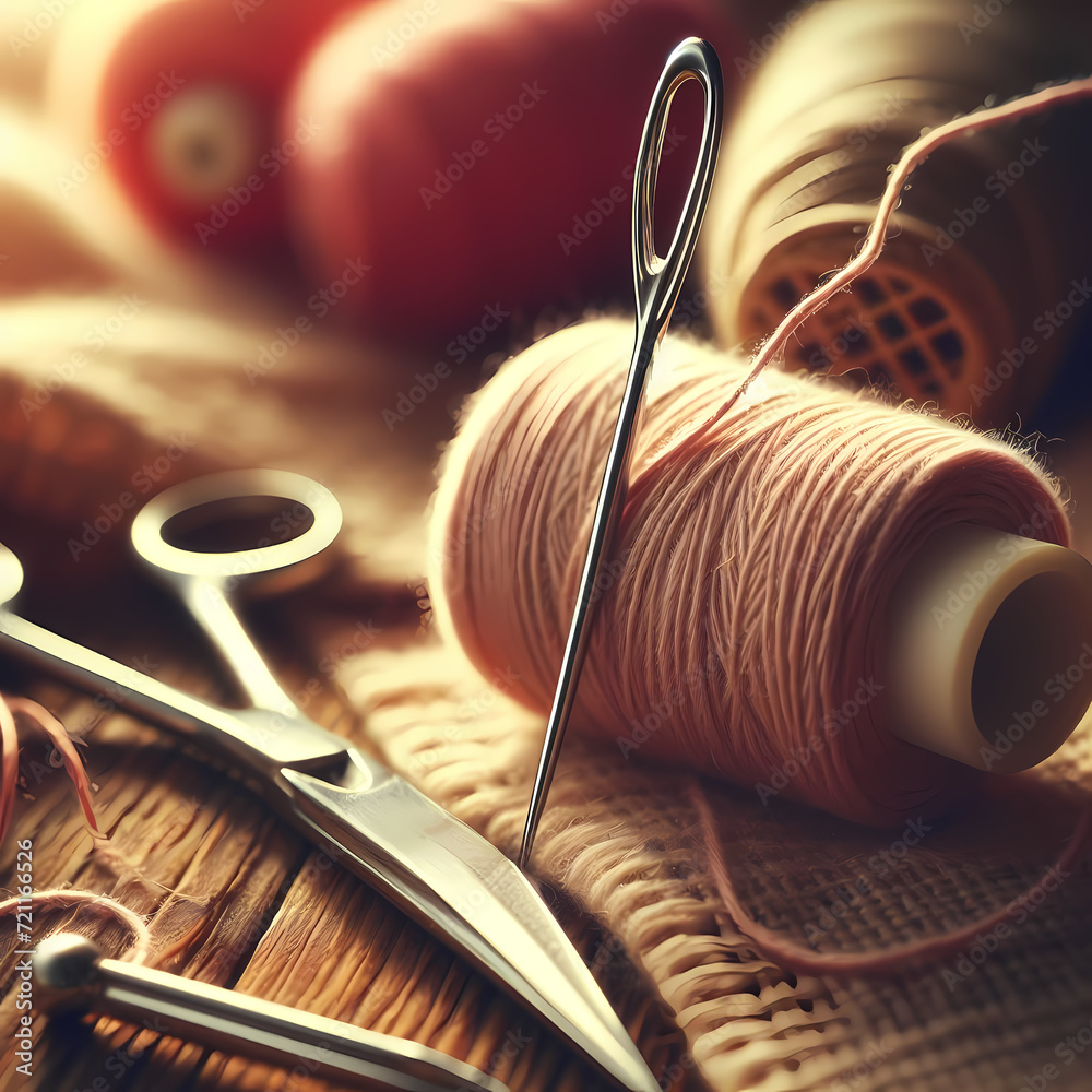a charming and detailed image featuring a needle and thread, capturing ...