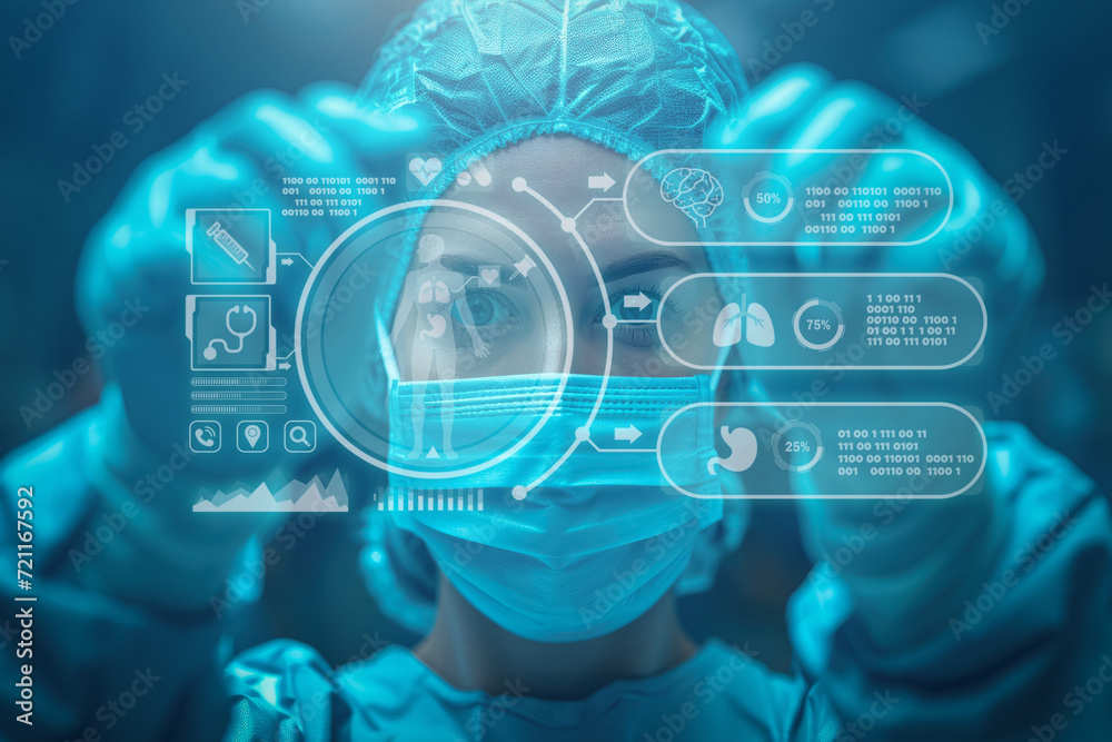 Doctor professional worker technology VR screen graphics depicting step ...