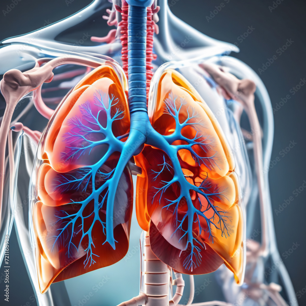 Human Lungs and Heart on Abstract Medical Background: 3D Illustration ...