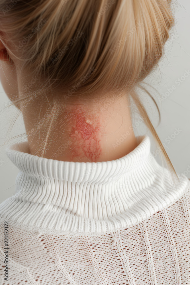 femme ayant une maladie de peau avec éruptions cutané sur le cou Stock ...