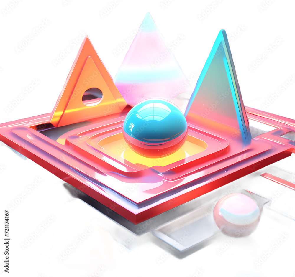 3d pyramid of pyramid, triangular and round shapes in neon colors ...