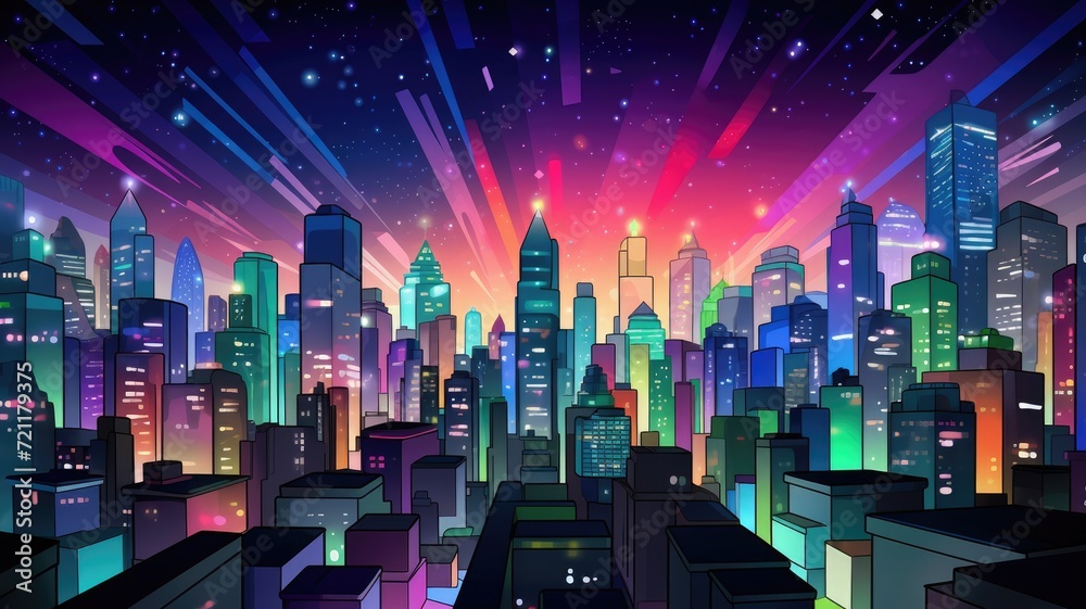 cartoon illustration Megalopolis infrastructure with modern skyscrapers ...