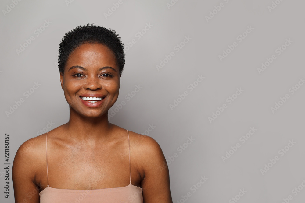 Clear female model face. Beauty woman with healthy fresh skin and cute ...