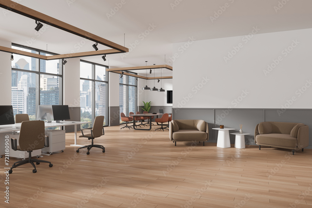 Stylish office interior with meeting and coworking area, relax corner ...