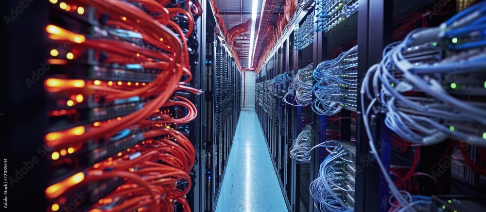 Cable organizers for data centers that are vertical. Stock Photo ...