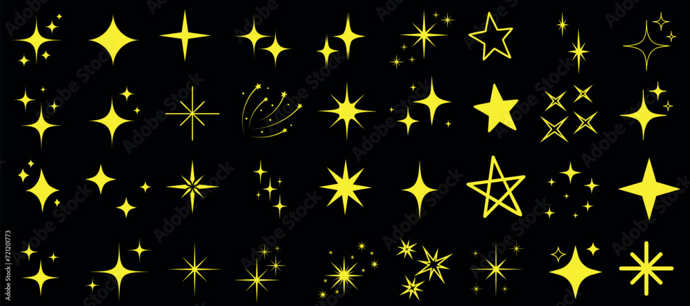 Sparkling stars, glowing yellow Star on black background. Perfect for ...