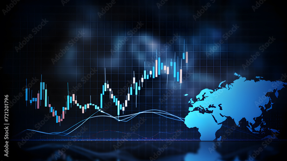 Financial chart with moving up arrow graph and world map Stock ...