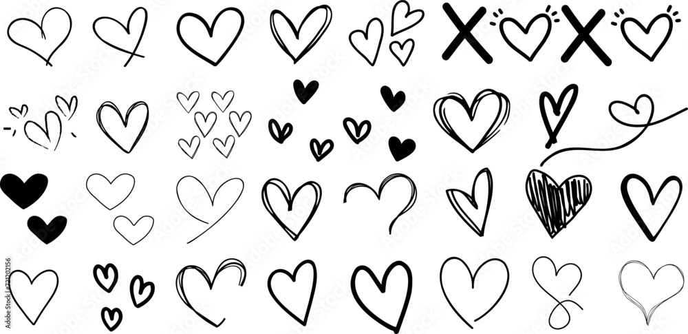 Hand drawn, black and white heart vectors. Perfect for Valentines Day ...