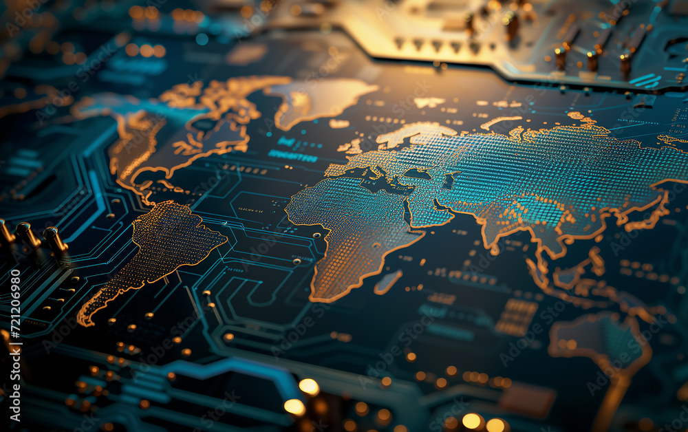 World Map as a Circuit Board. The Interconnected World. Stock ...