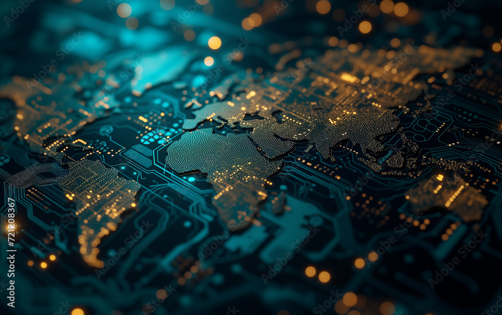 World map on circuit board. Digital Earth. Data Exchange. Stock ...